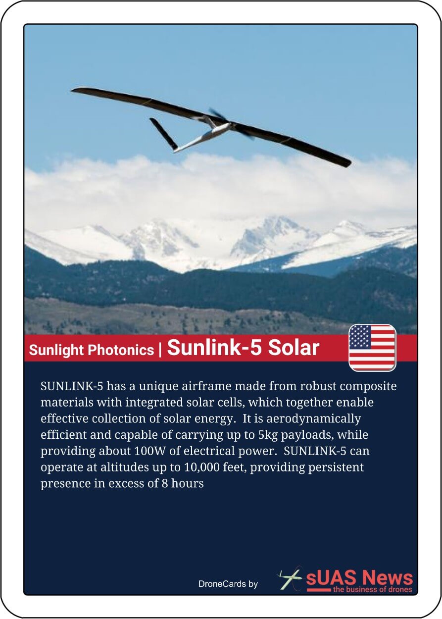 Sunlight Photonics Sunlink-5 Solar sUAS News Dronecards 2016-12-22 ...